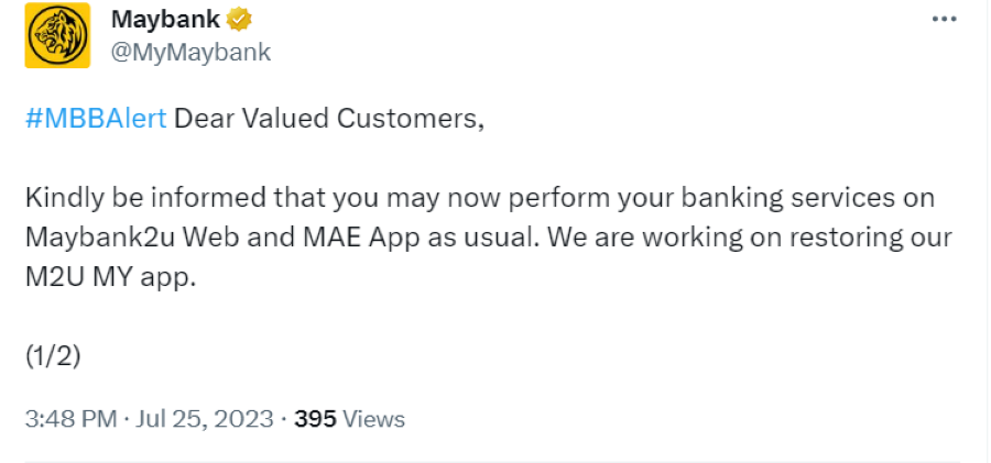 Aplikasi MAE dan platform web alami gangguan, Maybank mohon maaf kepada ...